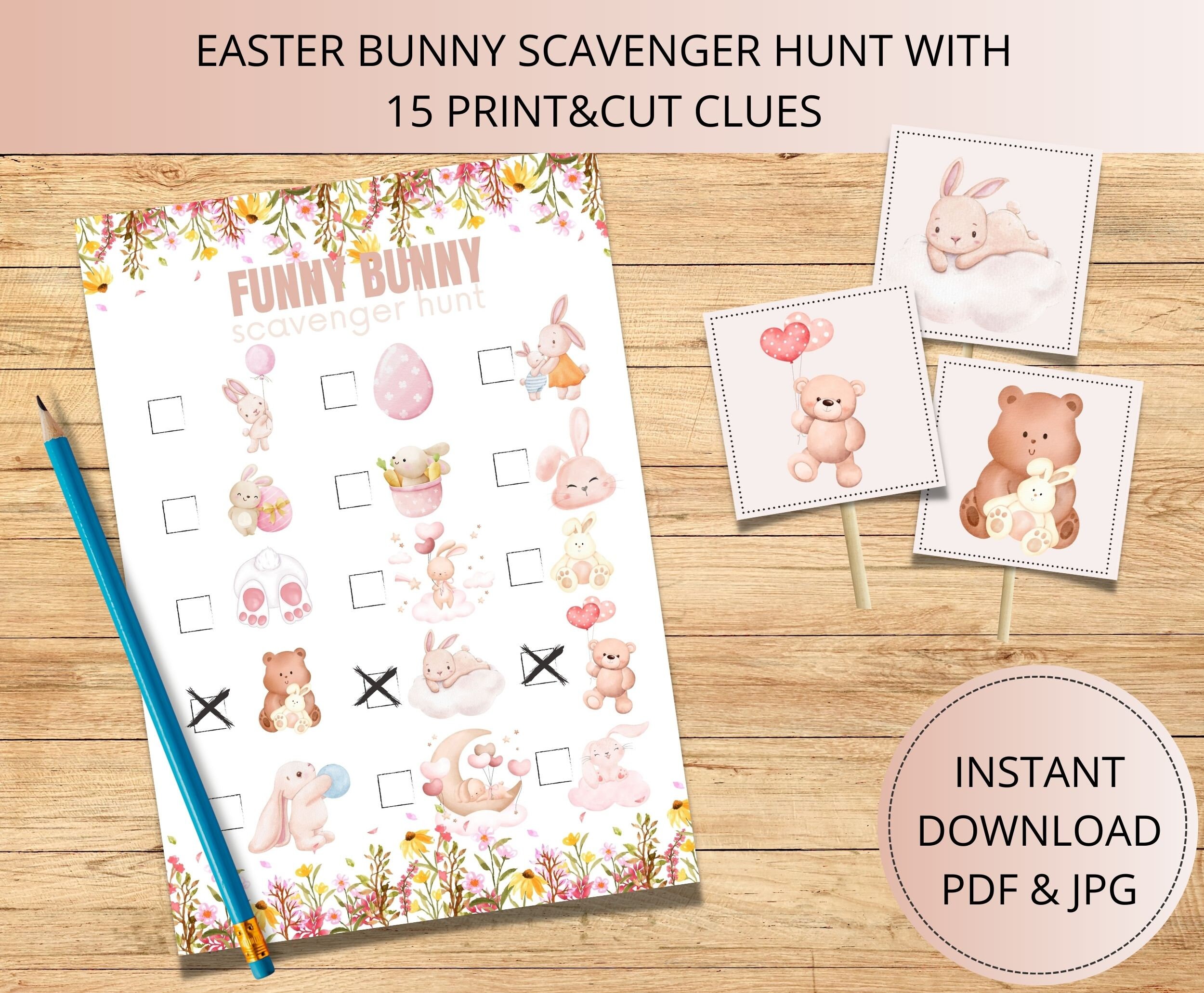 Printable Easter Scavenger Hunt, Instant Download Kids Bunny Hunt Game ...