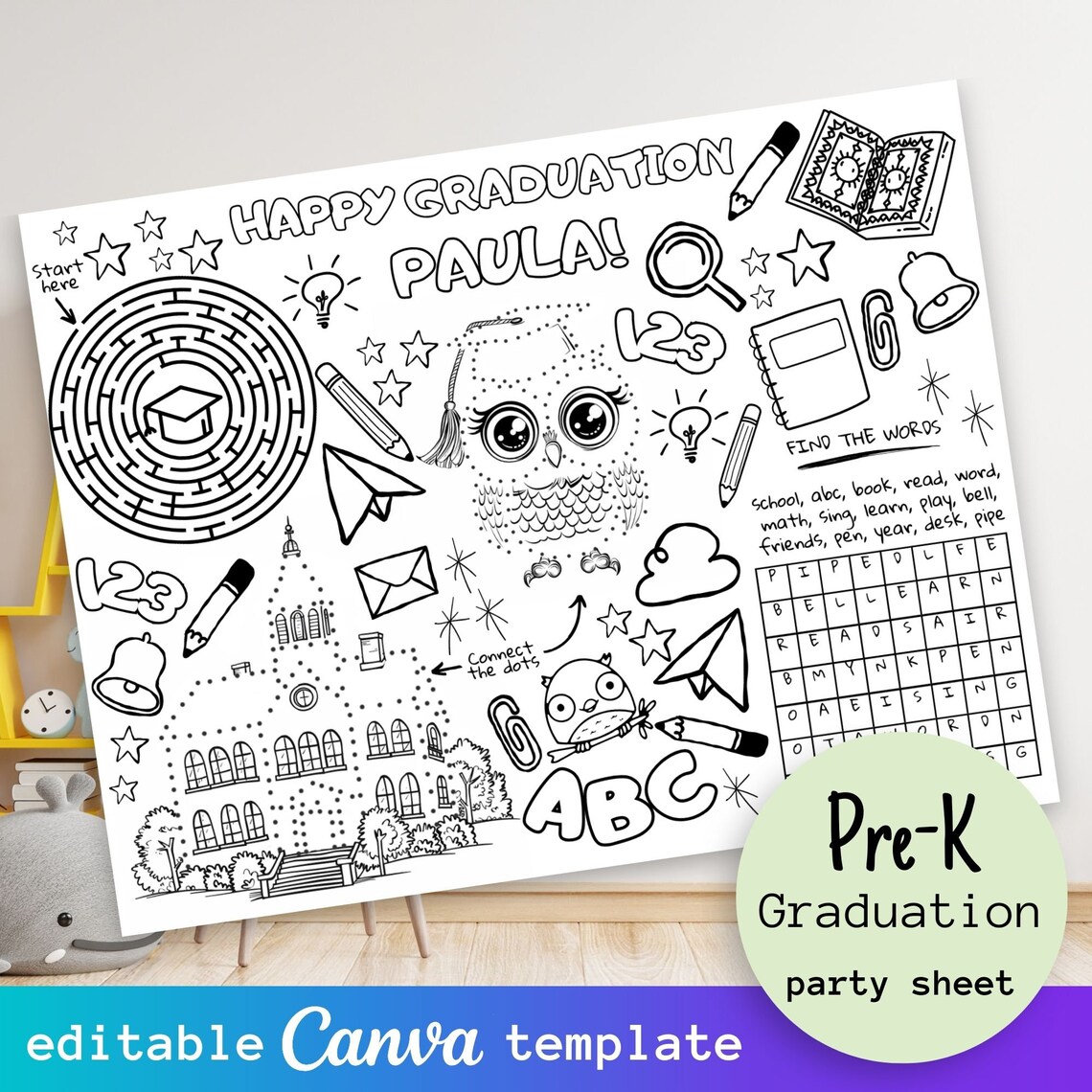 EDITABLE Kids Pre-k School Graduation Party Activity Sheet ...