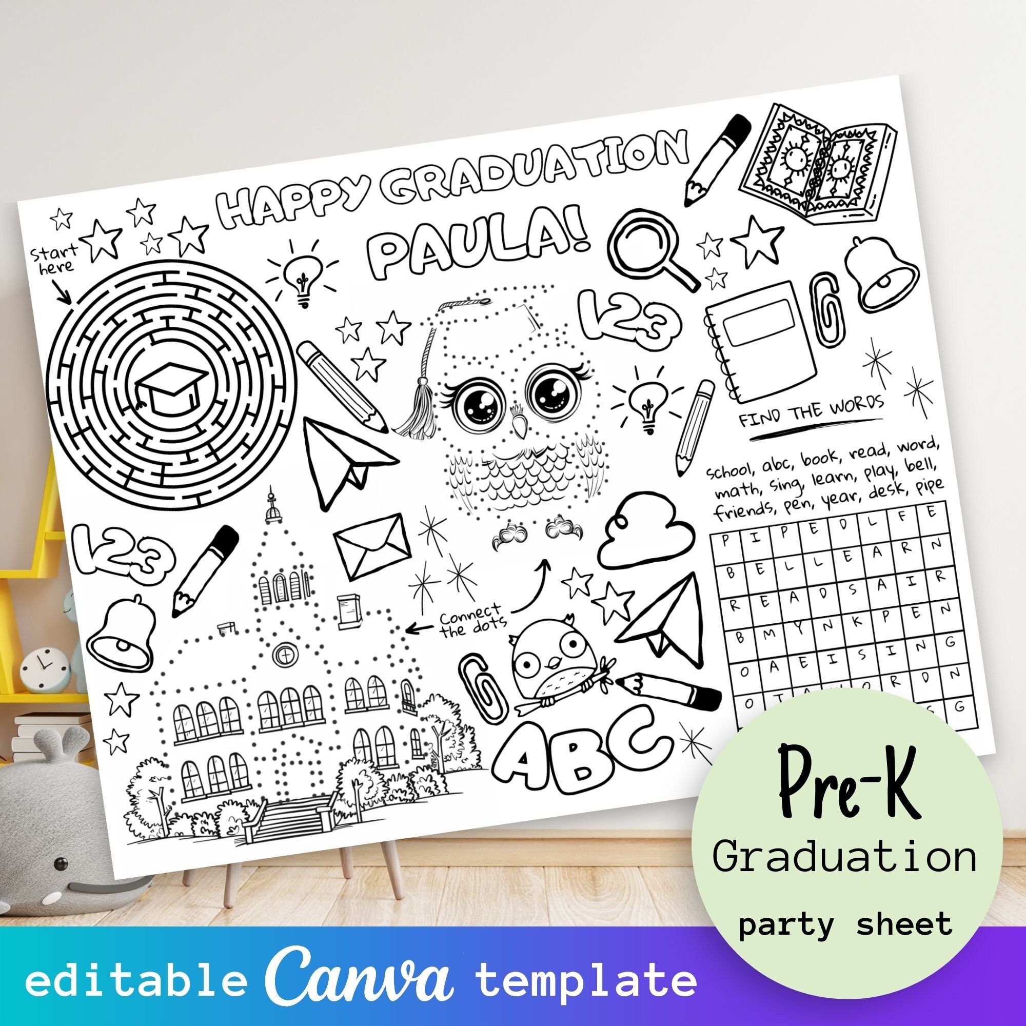 EDITABLE Kids Pre-k School Graduation Party Activity Sheet ...