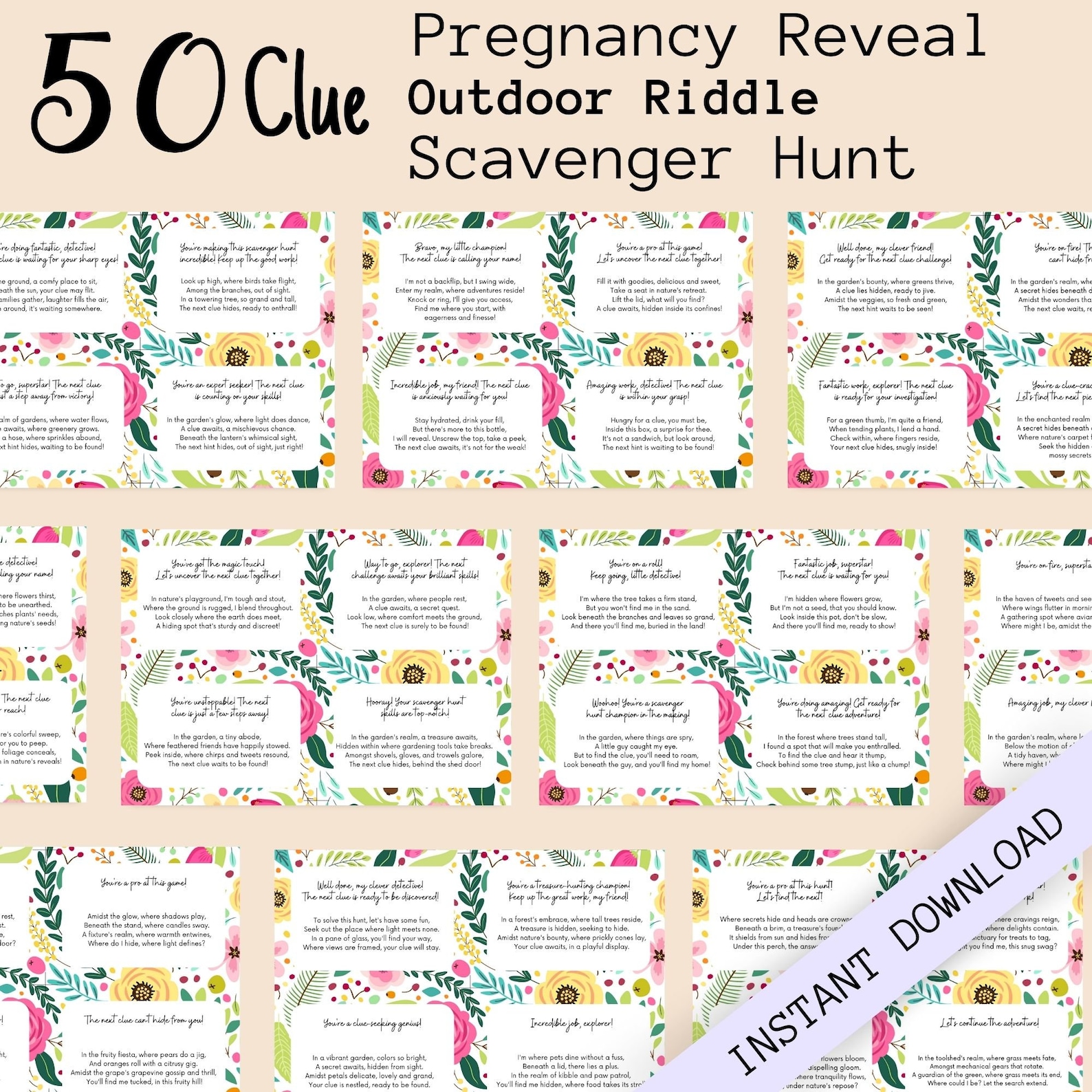 Pregnancy Reveal Outdoor Scavenger Hunt for Siblings, Treasure Hunt ...