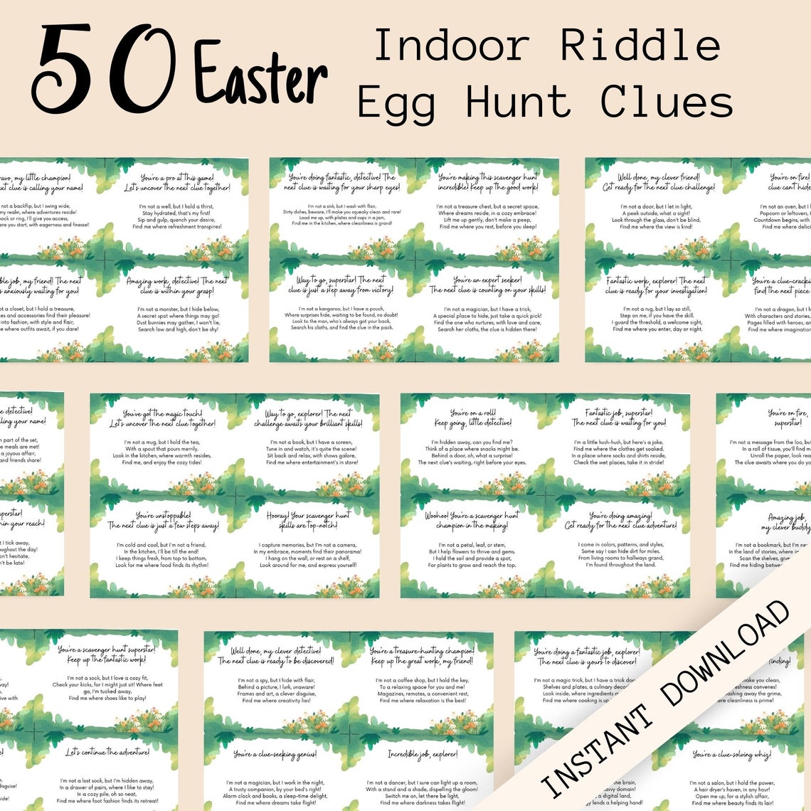 Printable Kids Outdoor 50 Clue Easter Riddle Scavenger Hunt, Instant ...