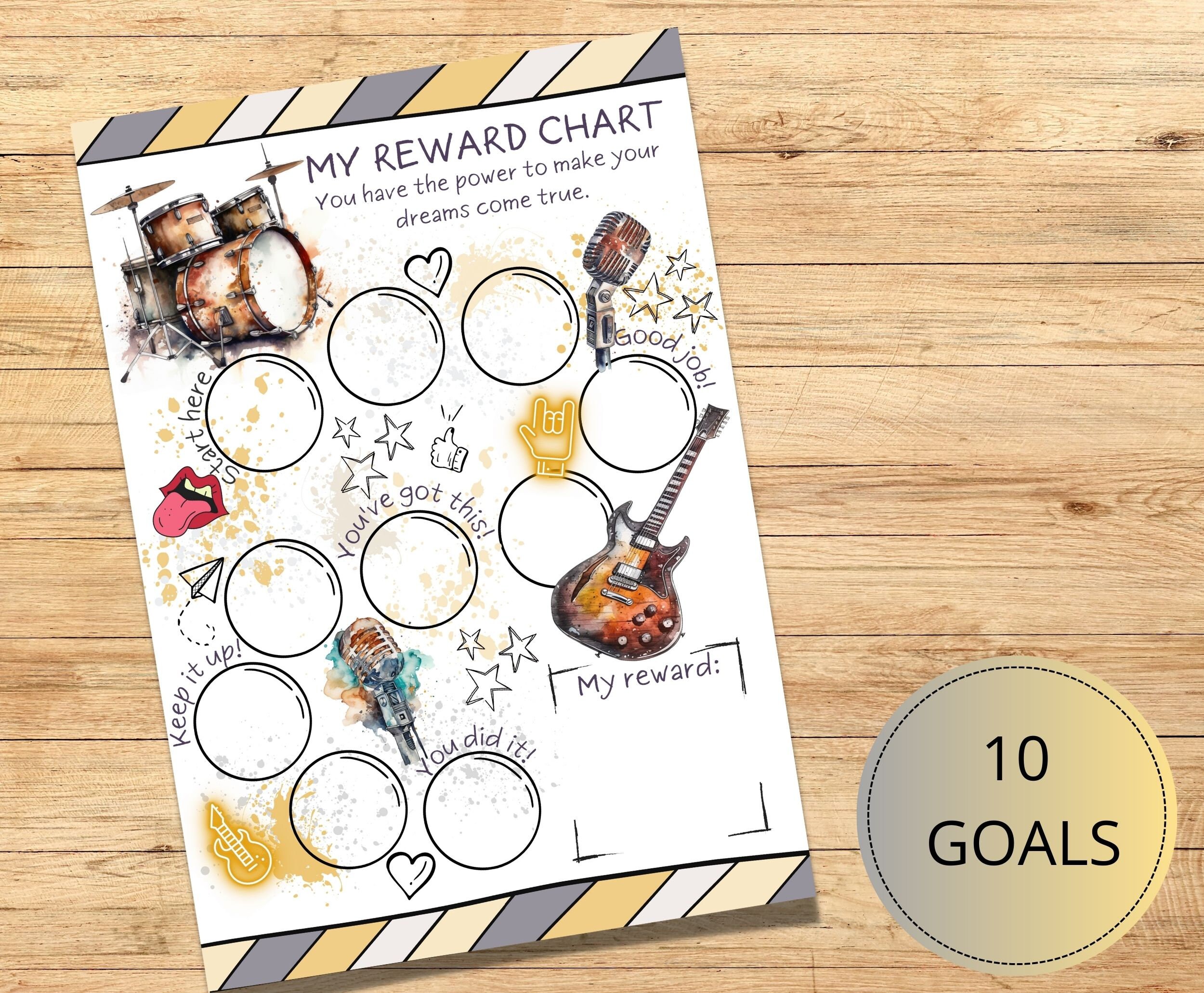 Printable Teen Rock Music Reward Chart, Kids Behavior Core Chart PDF ...