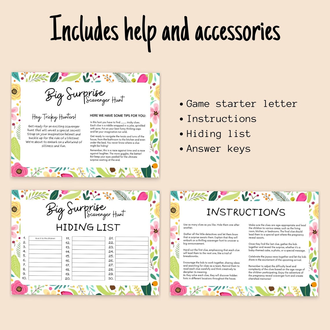 Pregnancy Reveal Indoor Scavenger Hunt for Siblings, Treasure Hunt Clue ...
