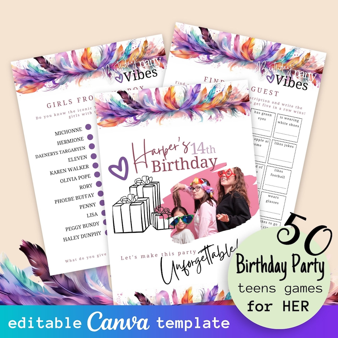 50pc Teen Birthday Girls Party Games Bundle, Printable Games for Her ...