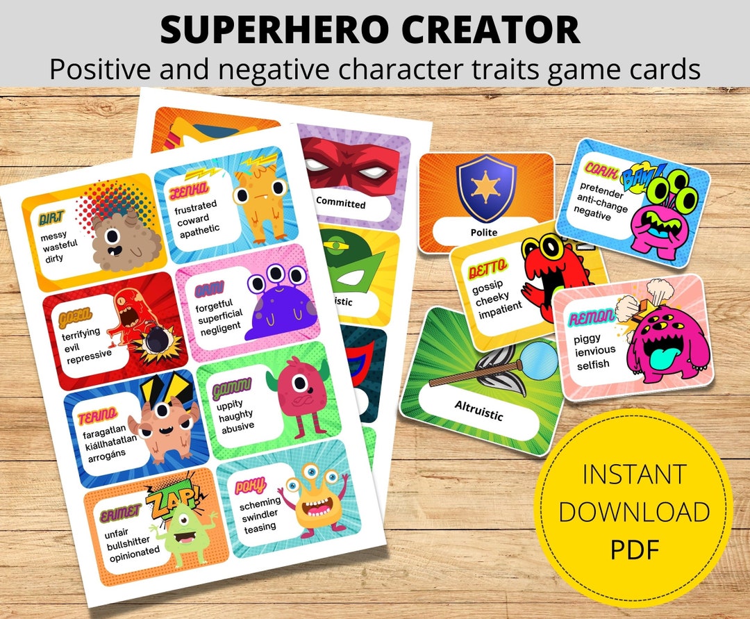 Super Hero Creator Card Game Learning About Traits Printable - Etsy