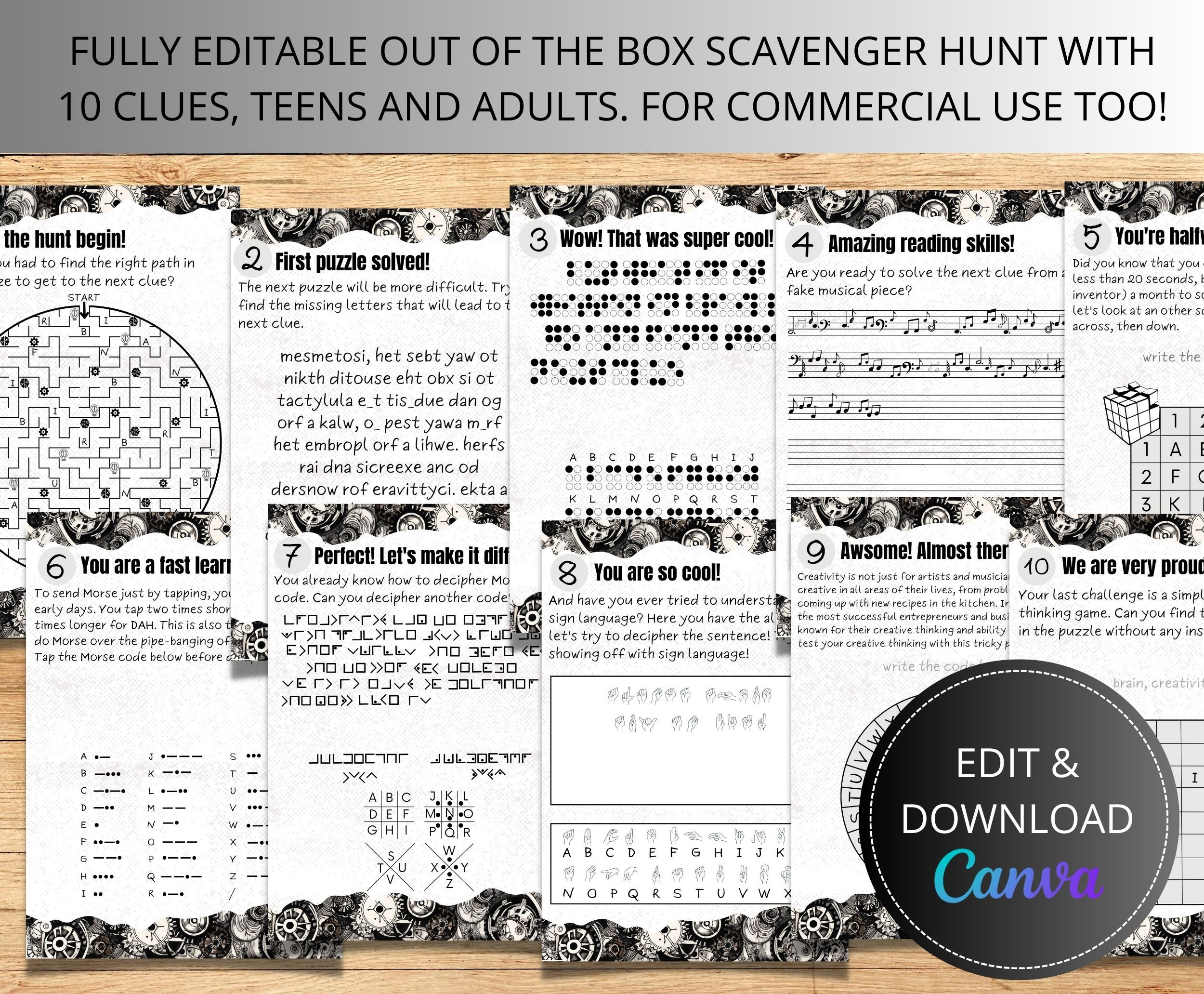 Fully Editable Printable Adult Scavenger Hunt Template, Personalizable ...