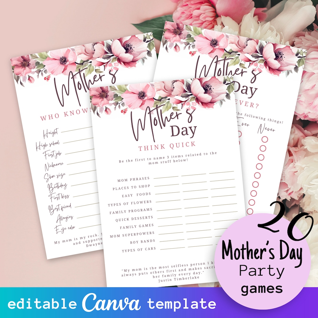 20pc Ultimate Floral Mother's Day Games Bundle, Mothers Day Boho ...