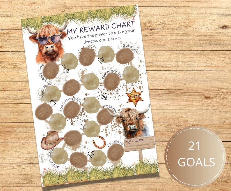 Printable Highland Cow Reward Chart, Kids Behavior Core Chart PDF ...