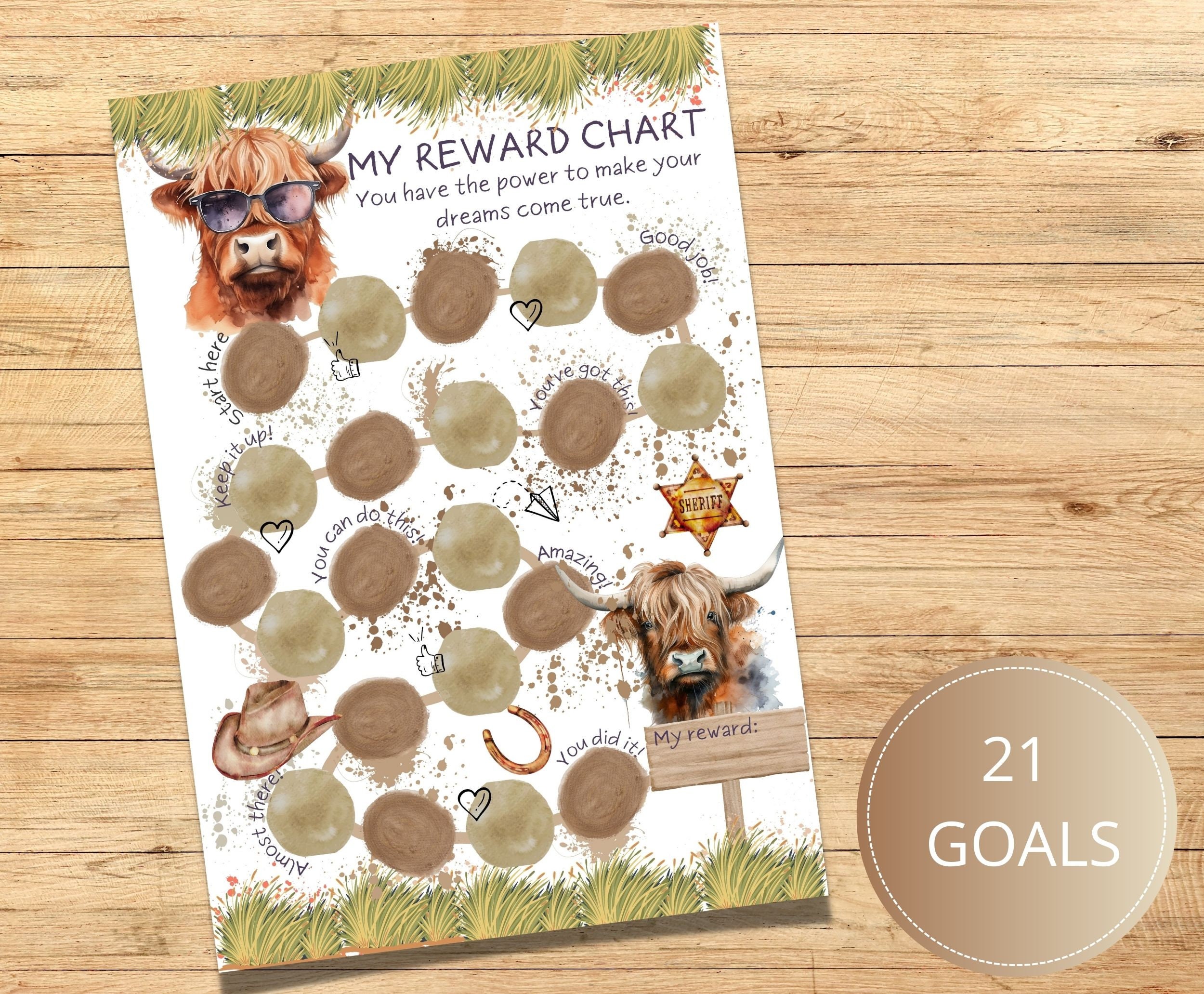Printable Highland Cow Reward Chart Kids Behavior Core Chart - Etsy UK