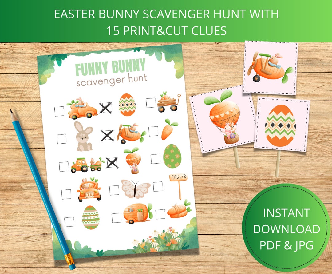 Printable Easter Scavenger Hunt, Instant Download Kids Bunny Hunt Game ...