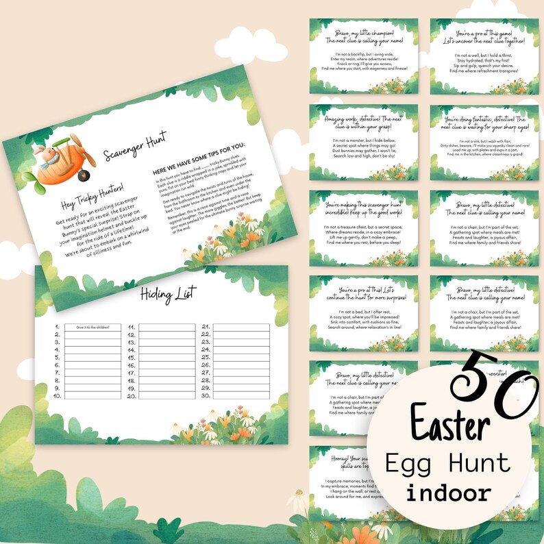 Printable Kids Outdoor 50 Clue Easter Riddle Scavenger Hunt, Instant ...