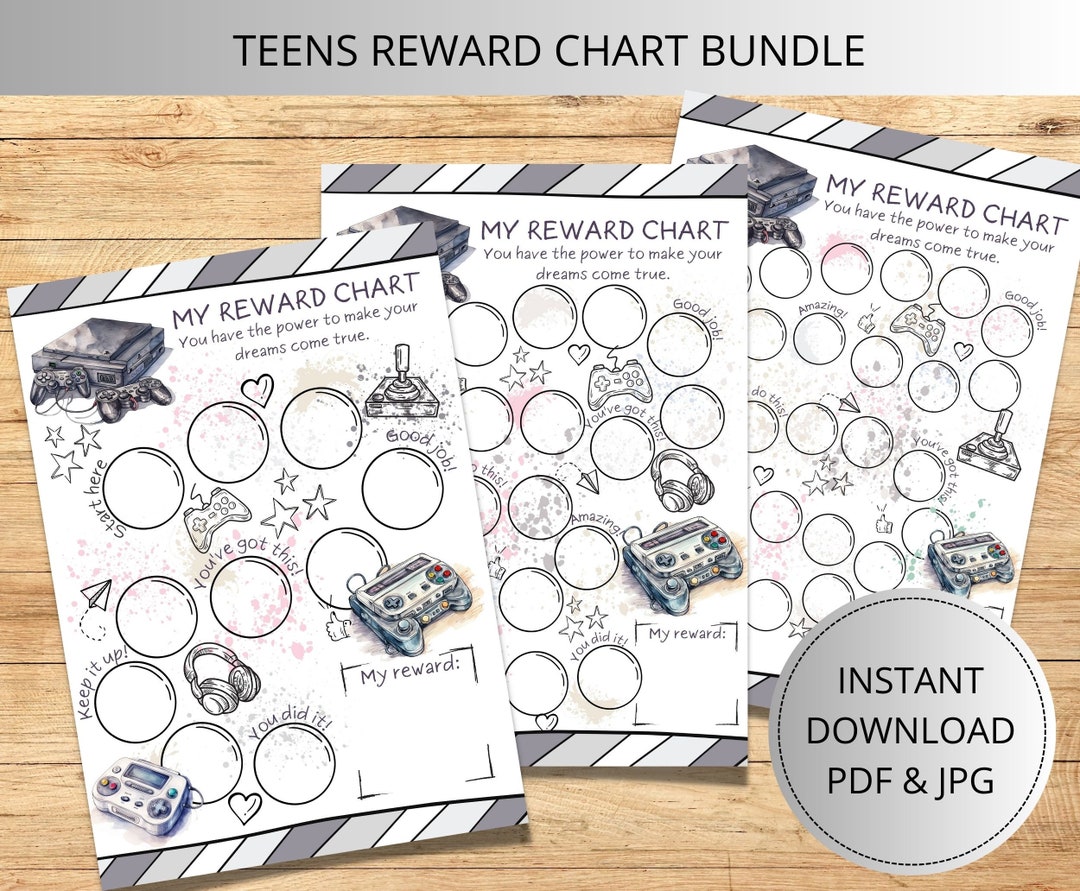 Printable Teen Video Game Reward Chart, Kids Behavior Core Chart PDF ...