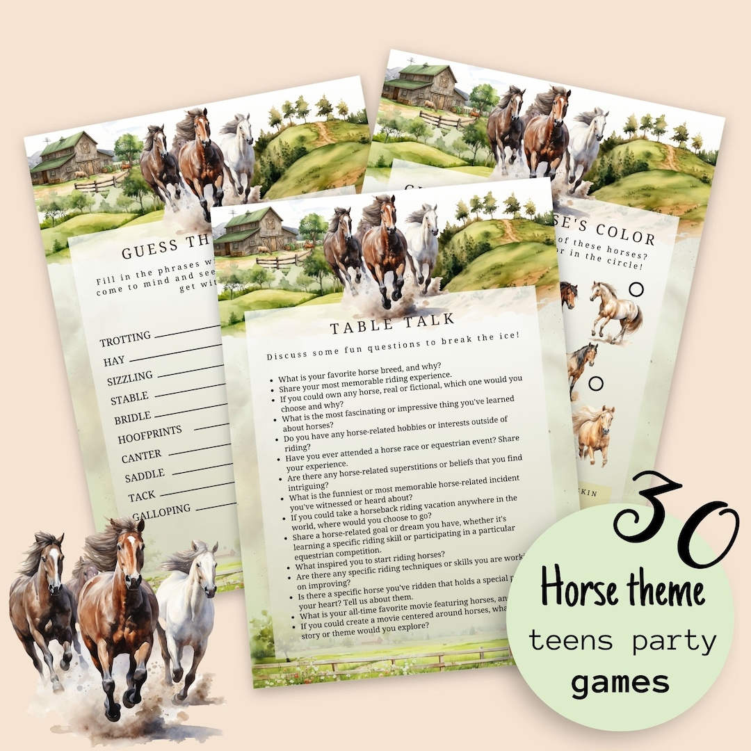 30pc Horse Lovers Party Games Bundle, Printable Games for Riders ...