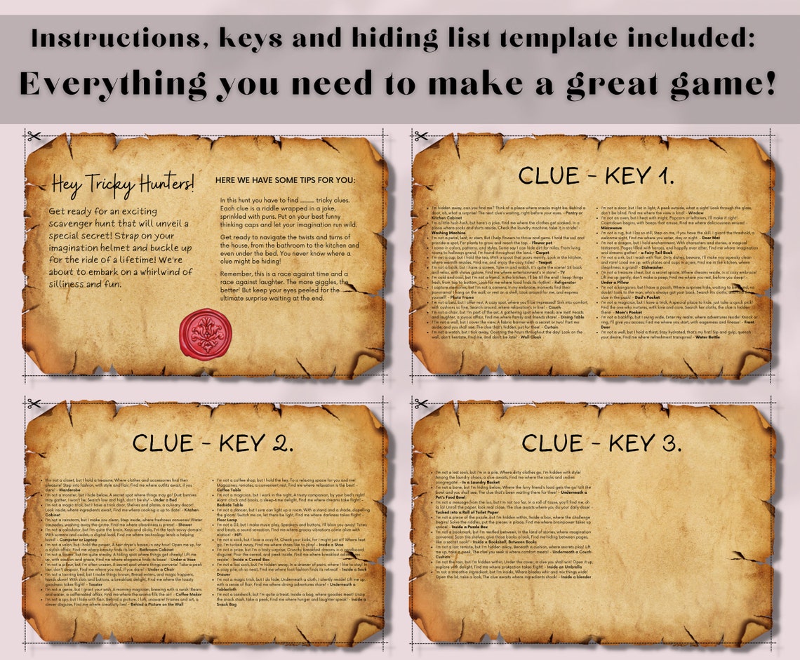 50 Clue Surprise Reveal Indoor Riddle Scavenger Hunt for Siblings ...