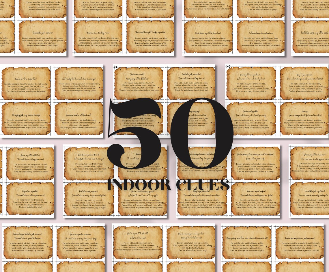 50 Clue Surprise Reveal Indoor Riddle Scavenger Hunt for Siblings ...