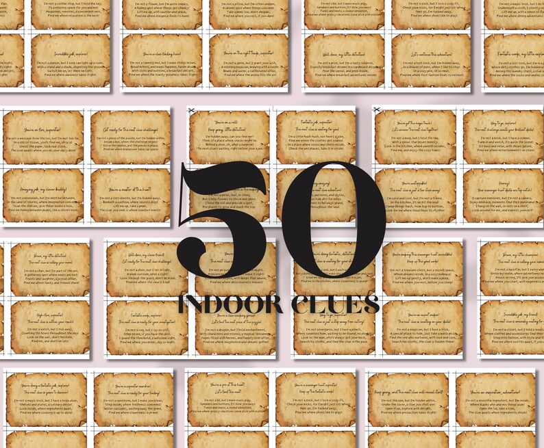 50 Clue Surprise Reveal Indoor Riddle Scavenger Hunt for Siblings ...