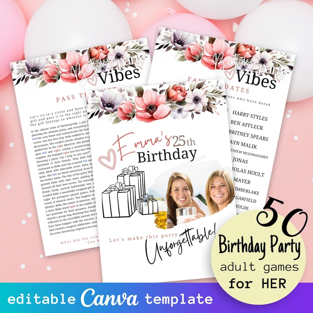 50pc Adult Birthday Party Games Bundle for Girls, Printable Games for ...