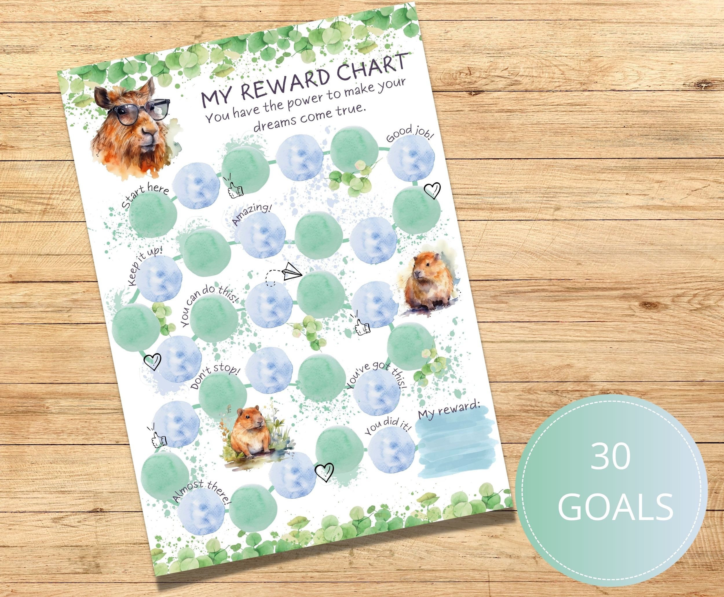 Printable Capibara Reward Chart, Kids Behavior Core Chart PDF Instant ...