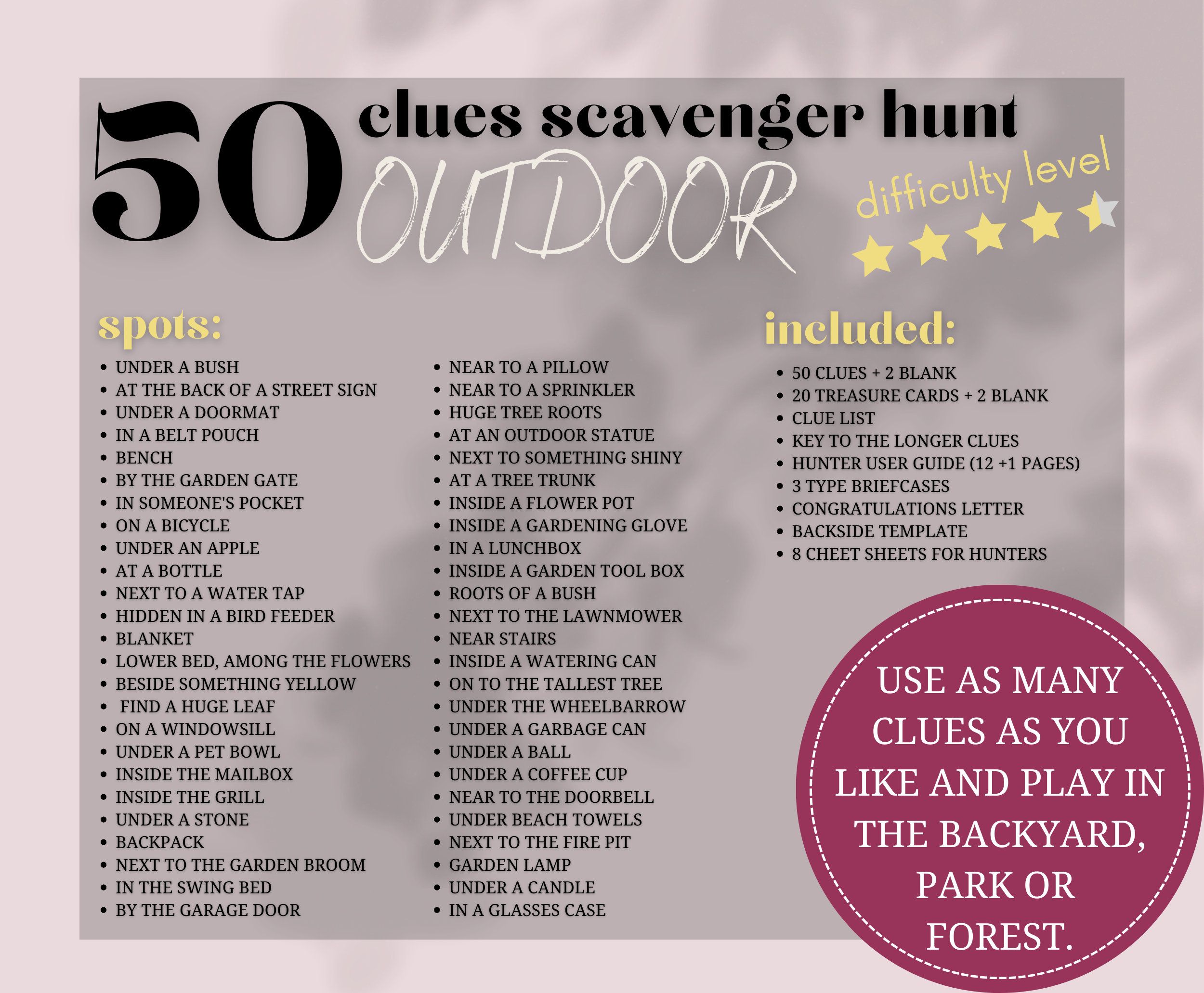 50 Clue Adult Outdoor "the Great Expedition" Scavenger Hunt, Instant ...