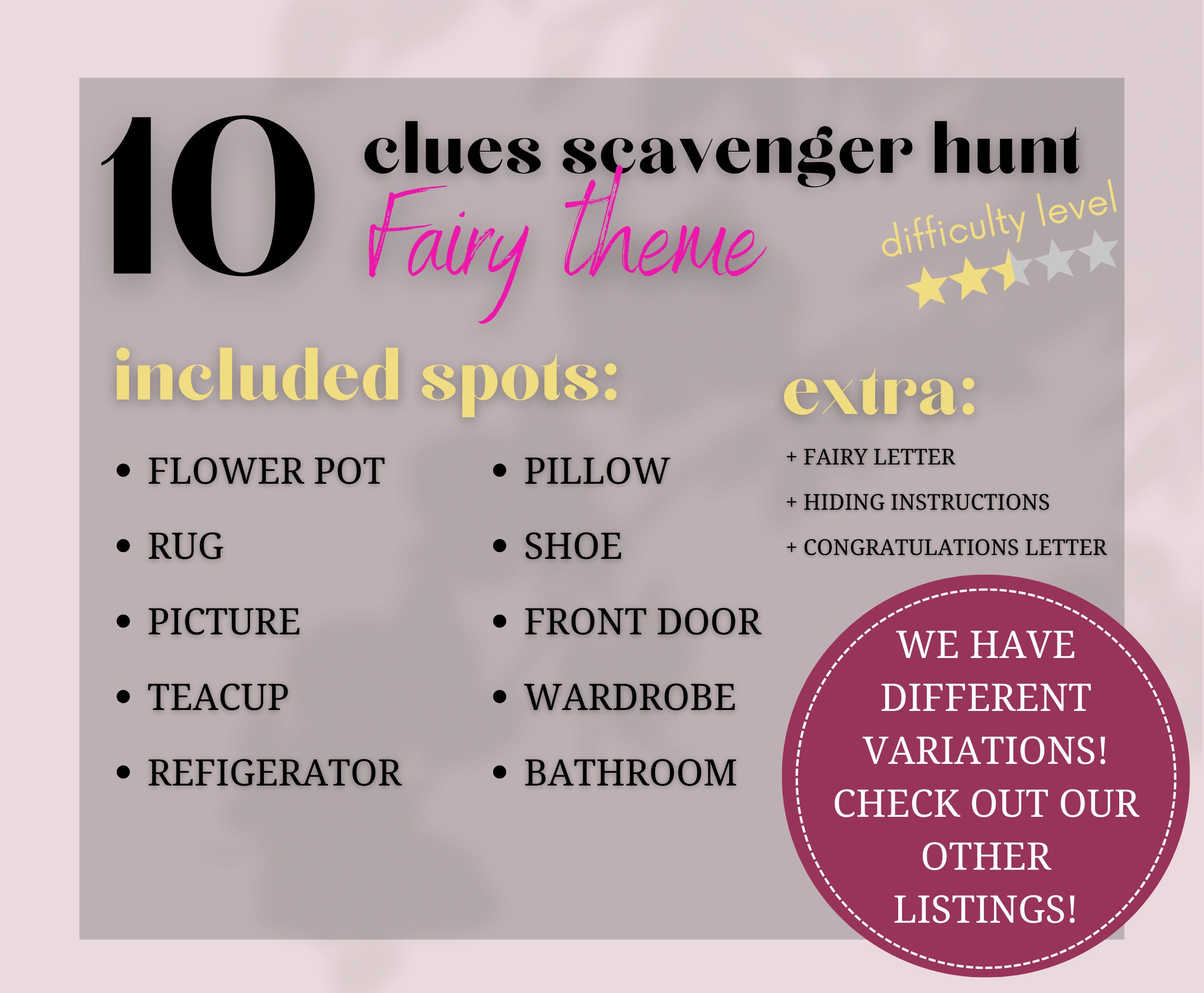 Indoor Printable Fairy Scavenger Hunt, Instant Download Kids in House ...