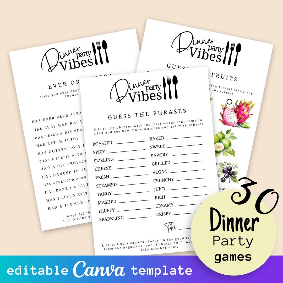 30pc Adult Dinner Party Games Bundle, Printable Family Gaming Bundle ...