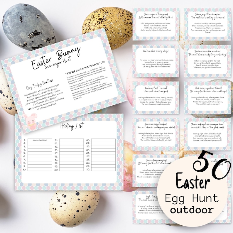 Printable Kids Outdoor 50 Clue Easter Riddle Scavenger Hunt, Instant Download Children Bunny ...