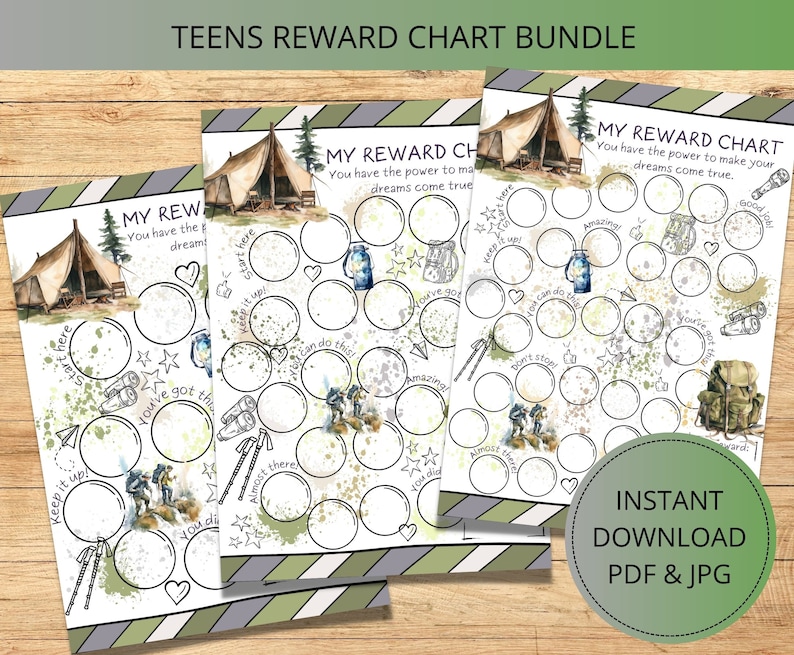 Printable Teen Hiking Forest Reward Chart, Kids Behavior Core Chart PDF ...