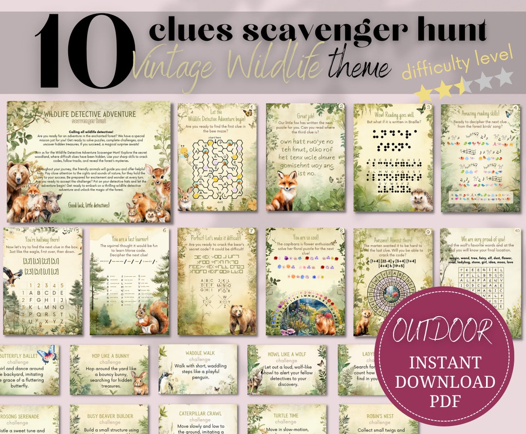 Outdoor Printable Wildlife Detective Scavenger Hunt, Instant Download ...