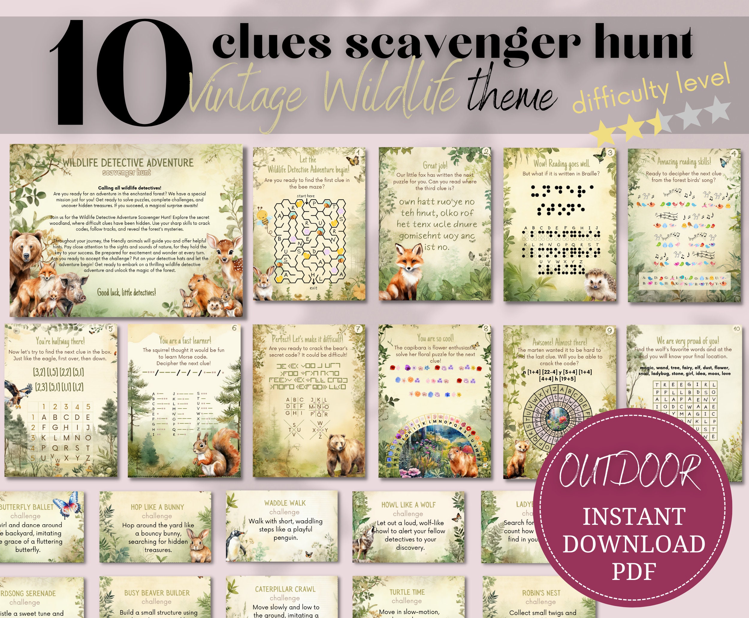 Outdoor Printable Wildlife Detective Scavenger Hunt, Instant Download ...
