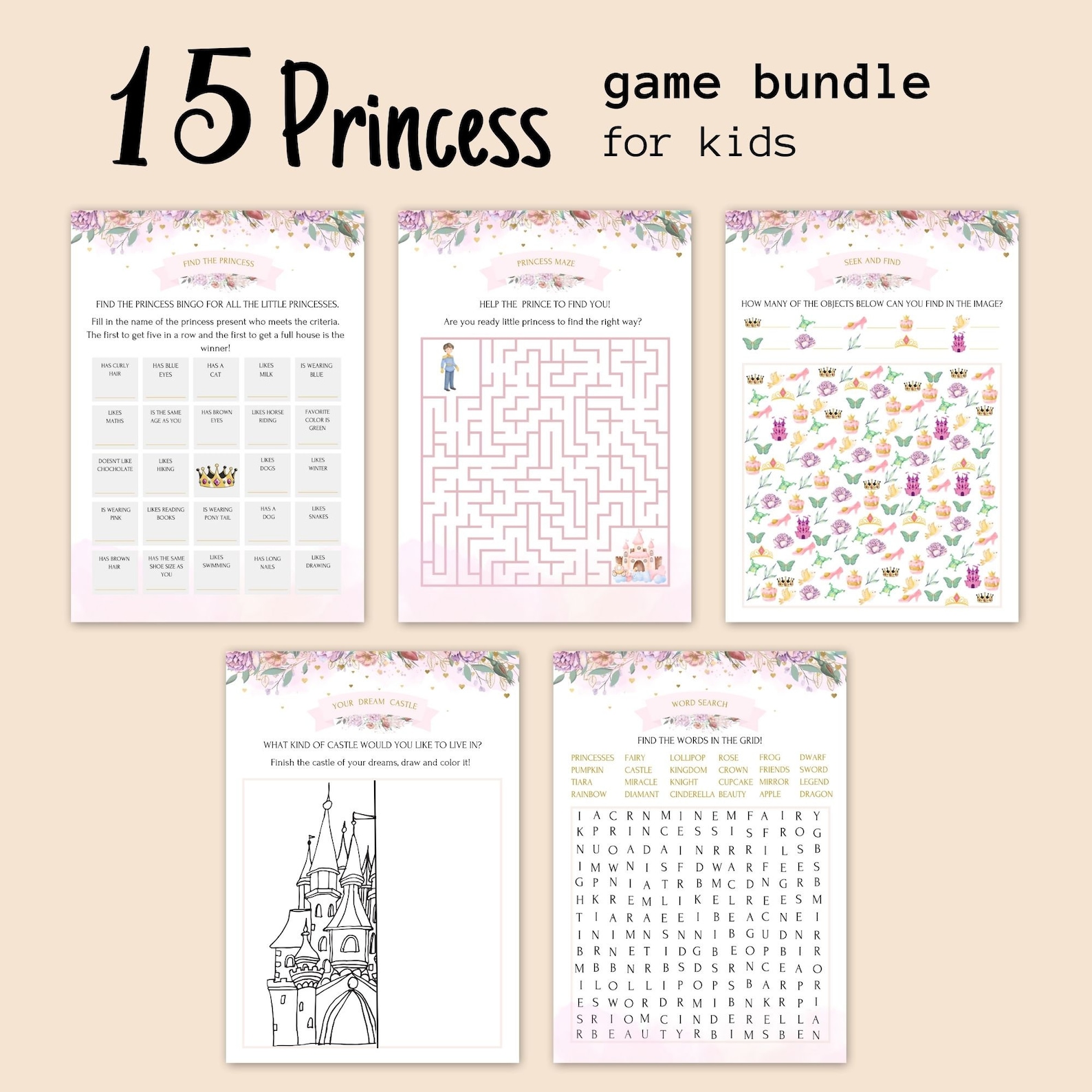 Princesses Party Game, 15 Printable Games for Girls, Little Girls ...