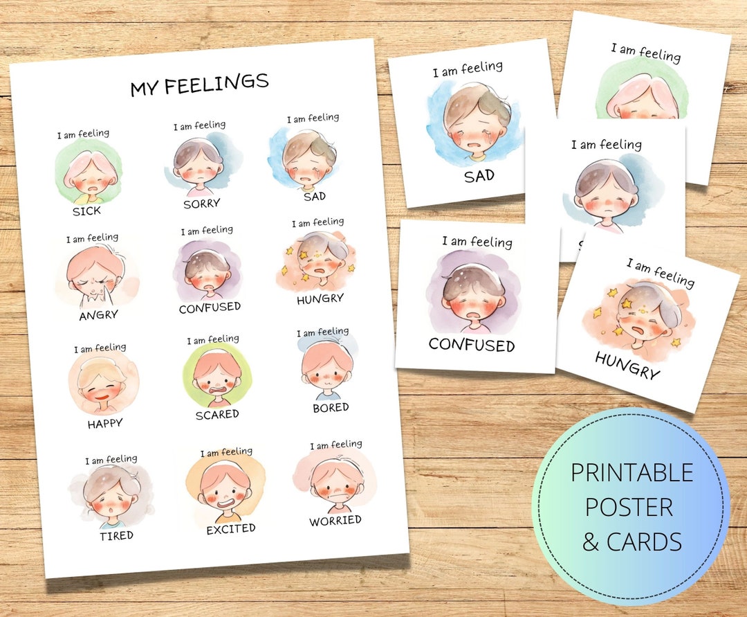 Printable Emotion Flashcards and Poster for Toddlers, Feelings Chart ...