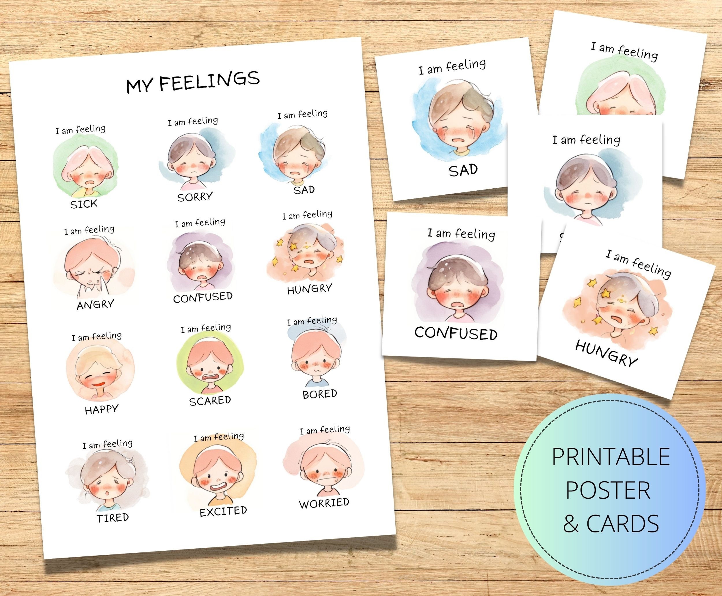 Printable Emotion Flashcards and Poster for Toddlers, Feelings Chart ...