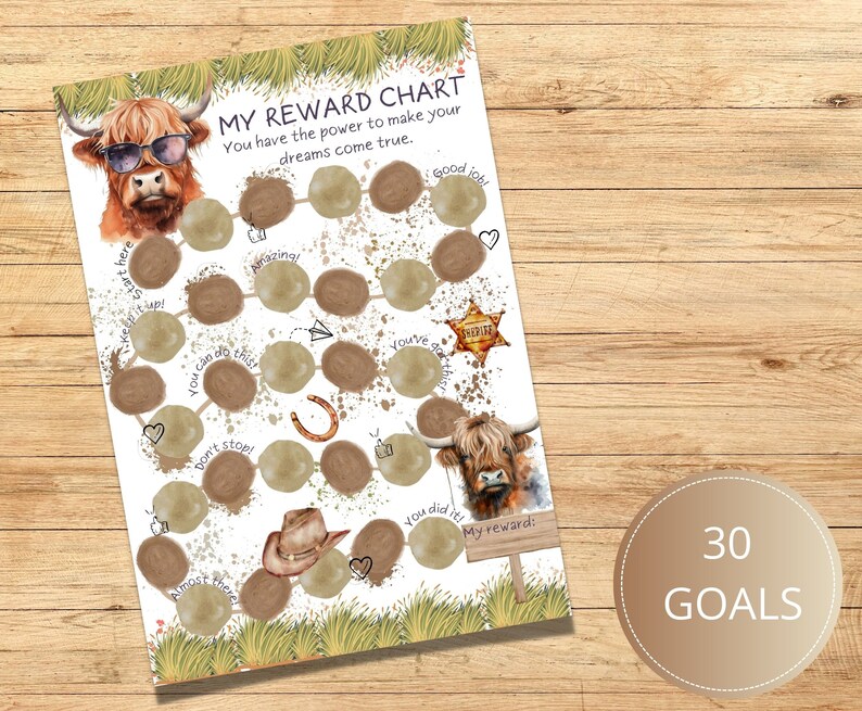 Printable Highland Cow Reward Chart, Kids Behavior Core Chart PDF ...