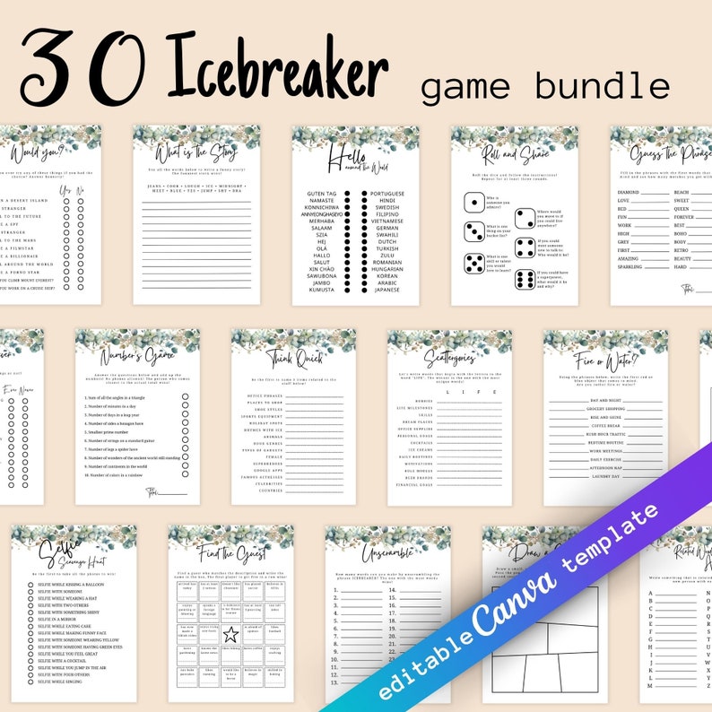 30pc Icebreaker Adult Party Games Bundle, Printable Ice Breaker ...