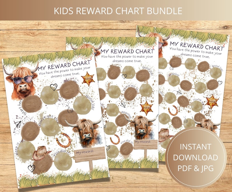 Printable Highland Cow Reward Chart, Kids Behavior Core Chart PDF ...