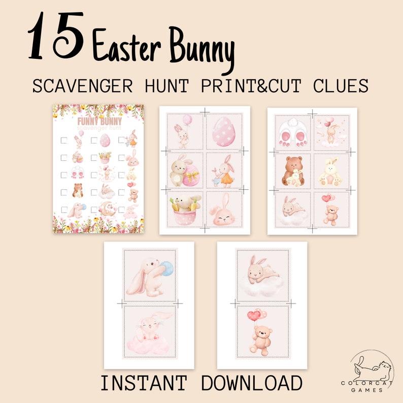 Printable Easter Scavenger Hunt, Instant Download Kids Bunny Hunt Game ...