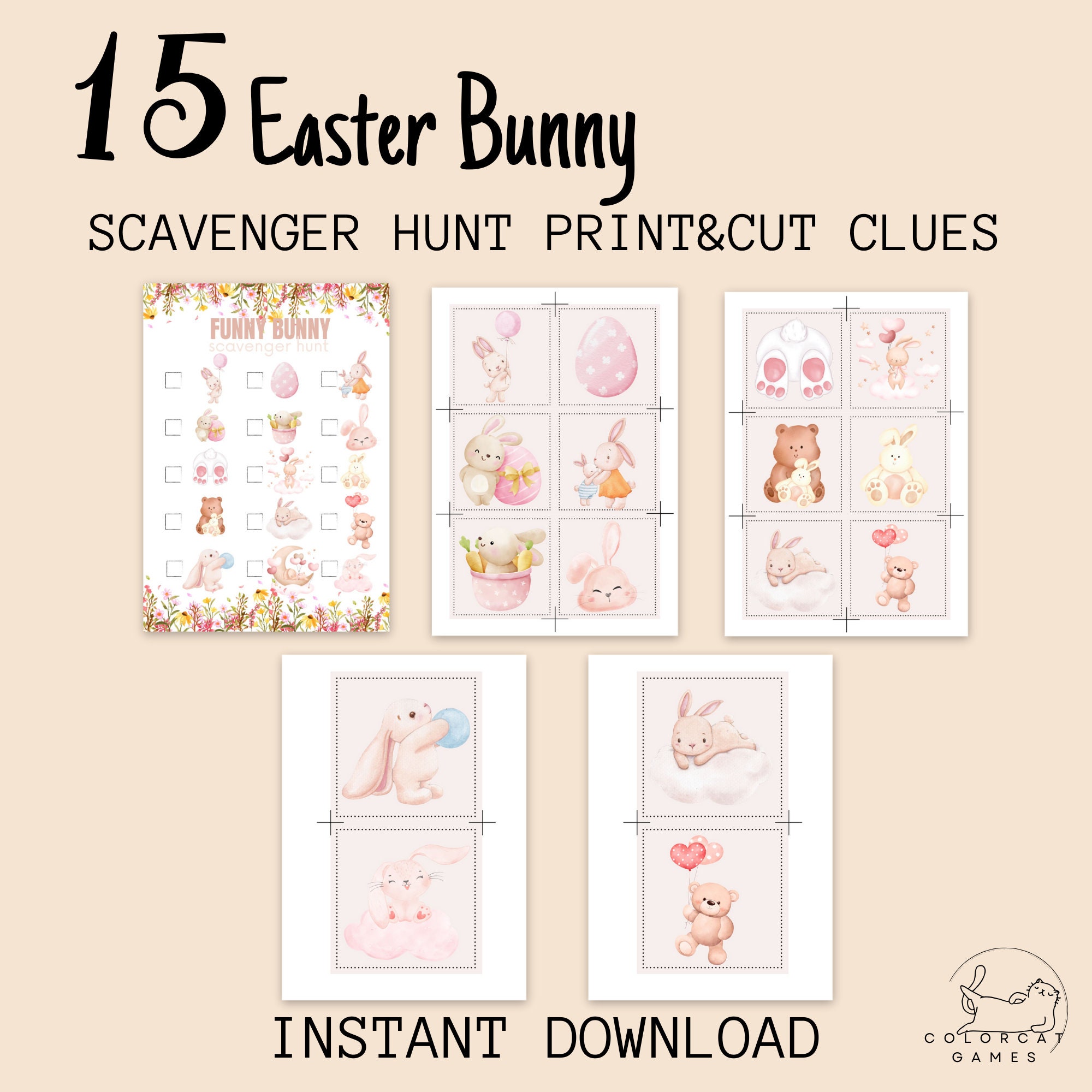 Printable Easter Scavenger Hunt, Instant Download Kids Bunny Hunt Game ...