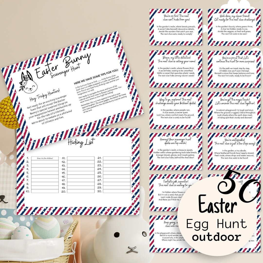 Printable Kids Outdoor 50 Clue Easter Riddle Scavenger Hunt, Instant ...