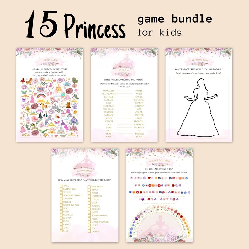 Princesses Party Game, 15 Printable Games for Girls, Little Girls ...