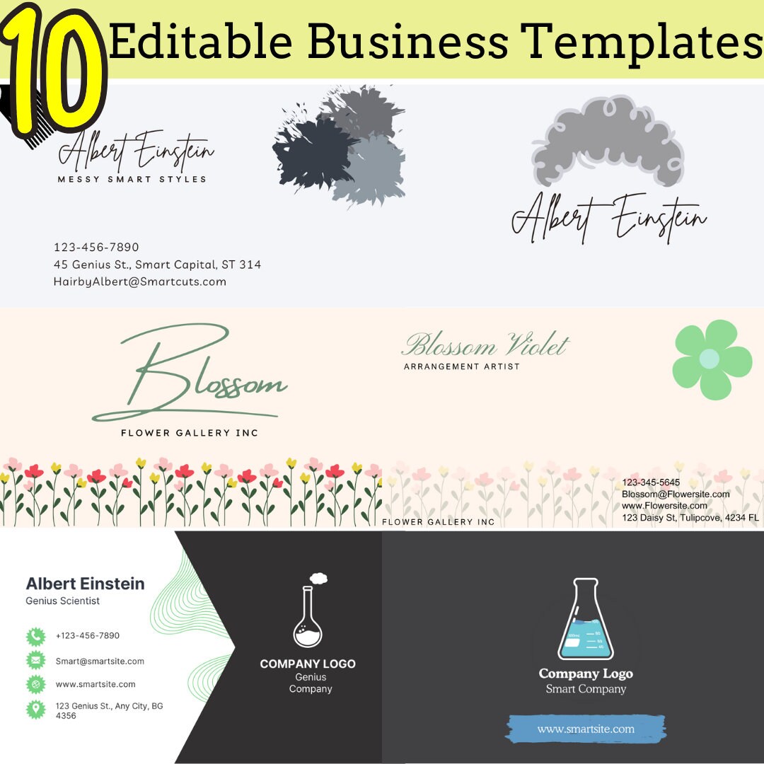 10 Digital Editable Business Card Templates, 10 Printable Business ...