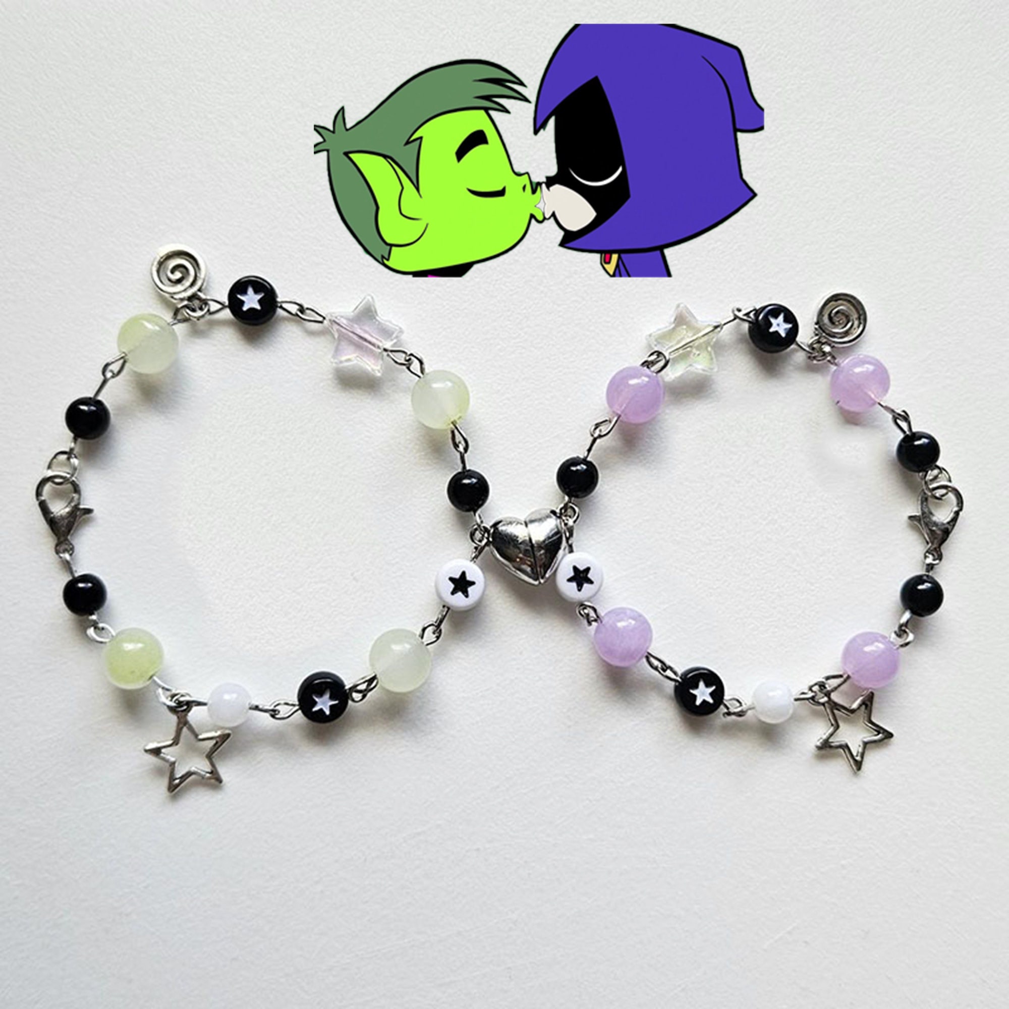 Beastboy and Raven Y2K Matching Charm Bracelet, Y2K Bead Bracelet ...