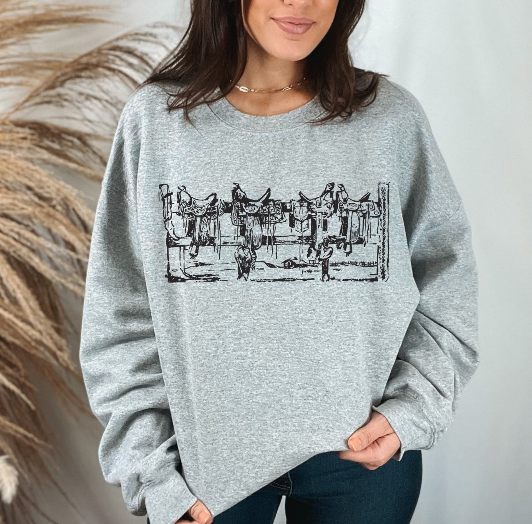 Western Vintage Style Saddle Sweatshirt, Cowgirl Black and White ...