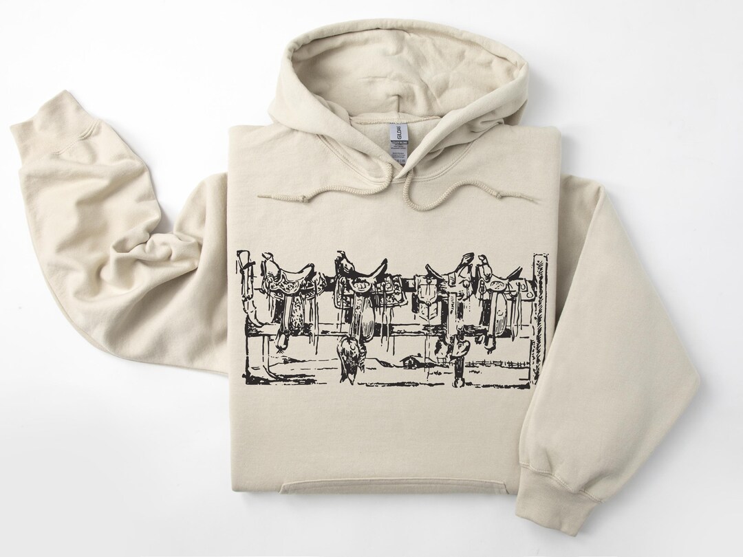 Western Saddle Graphic Hoodie, Vintage Inspired Rodeo Hoodie Sweater ...