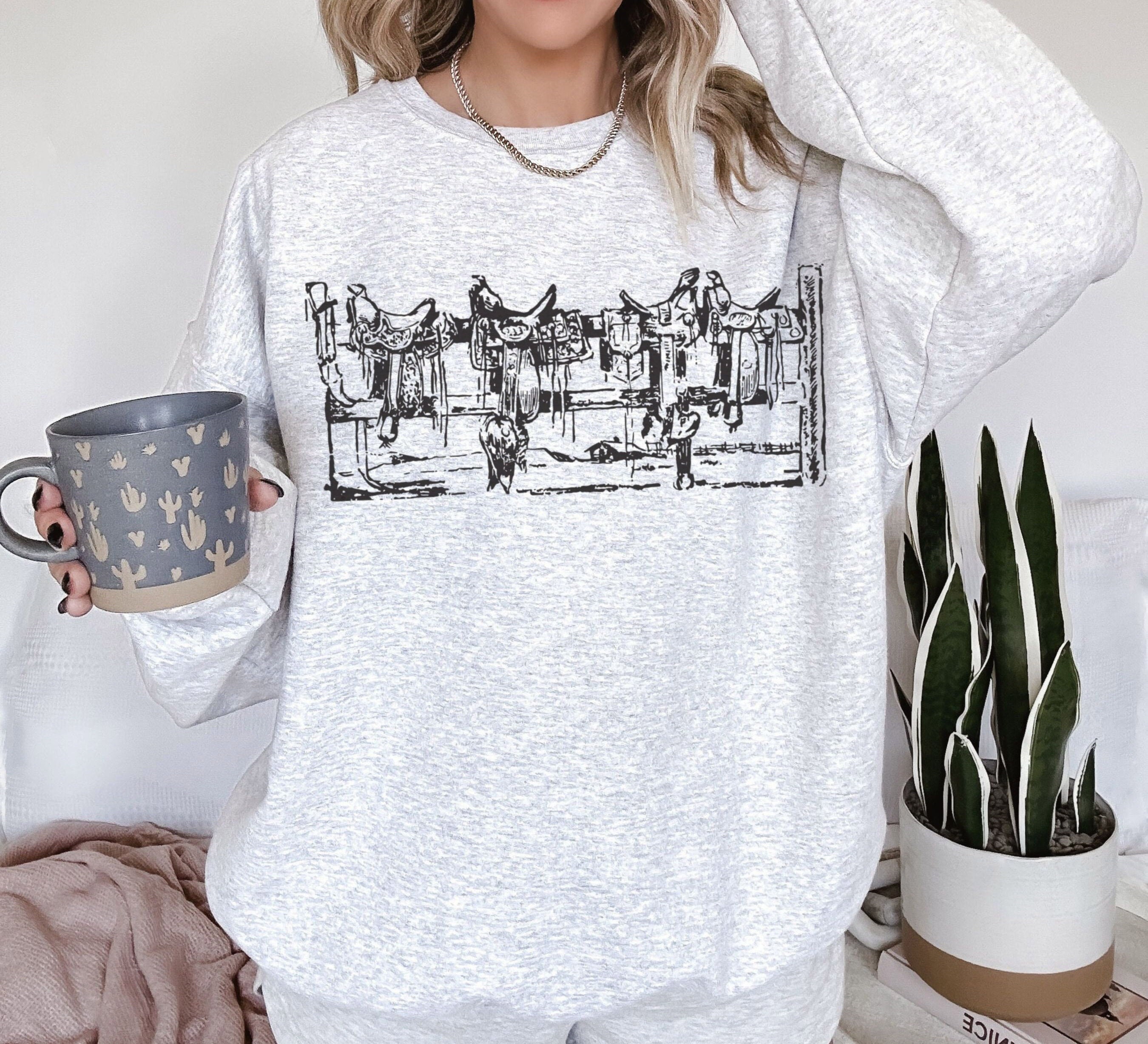 Western Vintage Style Saddle Sweatshirt, Cowgirl Black and White ...