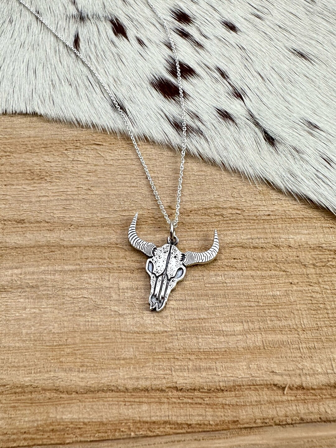 Longhorn Bullhead Sterling Silver Pendant Necklace | Cow Skull Necklace ...