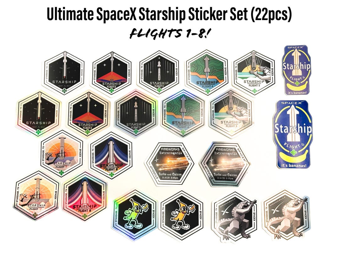 Spacex Starship First 8 Flight Tests - 22pc Sticker Set Mission Logos ...