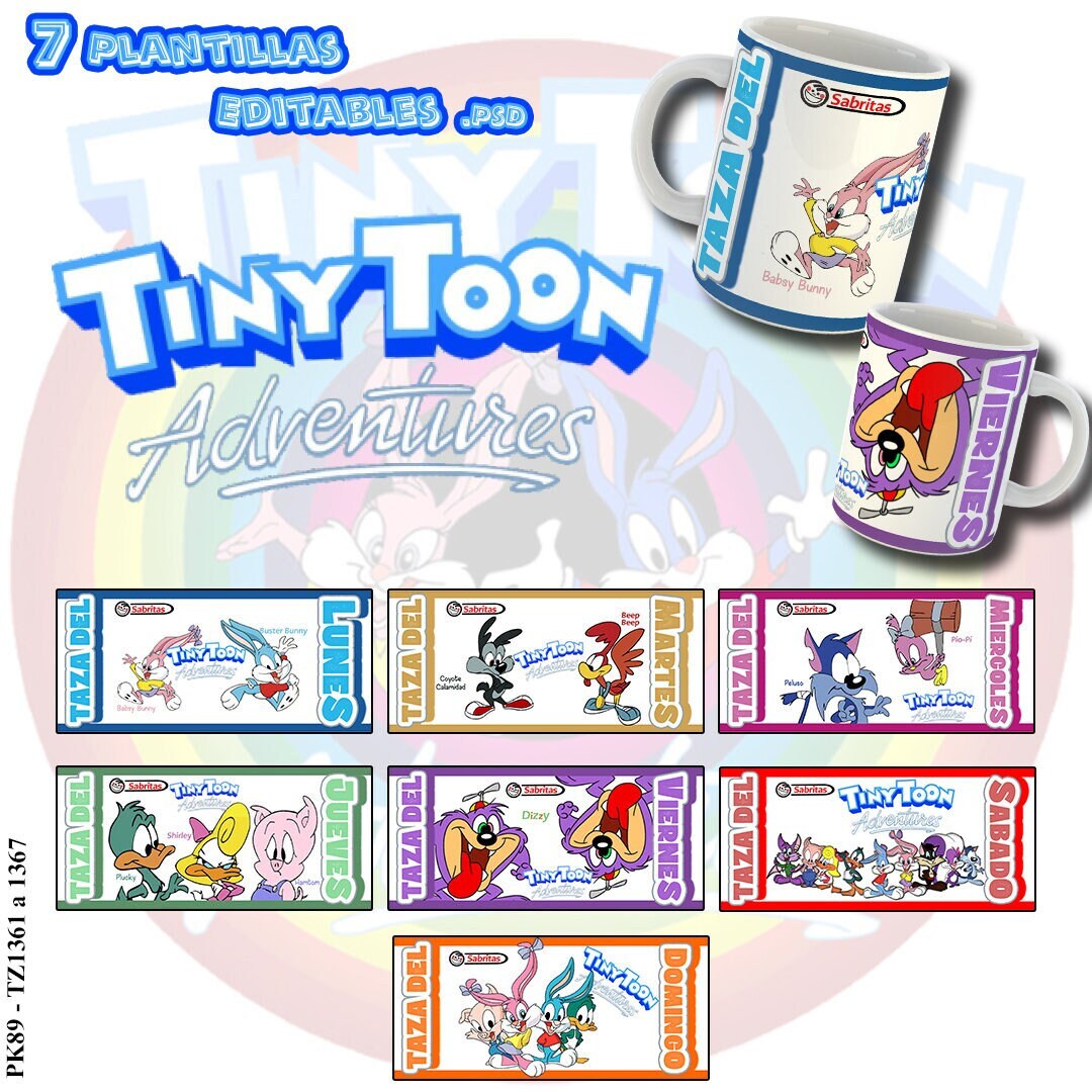 7 Tiny Toons Mug Designs for Sublimation - Editable Templates - Etsy