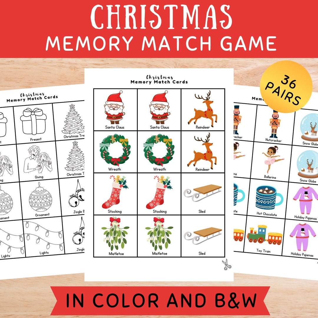 Christmas Memory Matching Game for Kids Printable Holiday Activity - Etsy