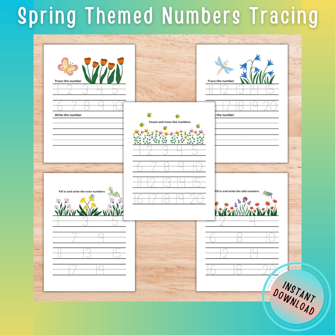 Printable Tracing Worksheet Spring-themed Insects Flowers Garden ...