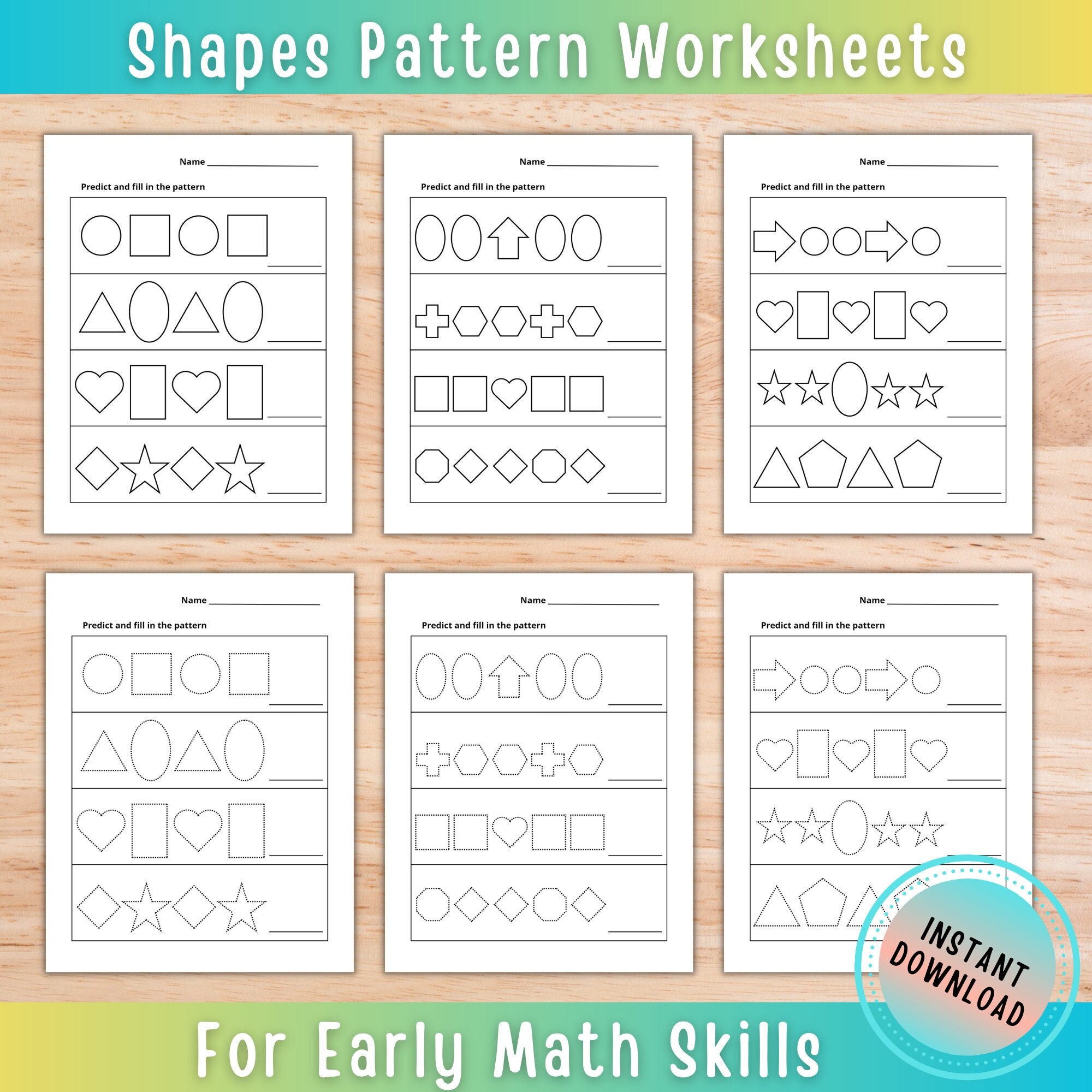 Printable Pattern Worksheet Shapes Tracing Handwriting Preschool Pre-k ...
